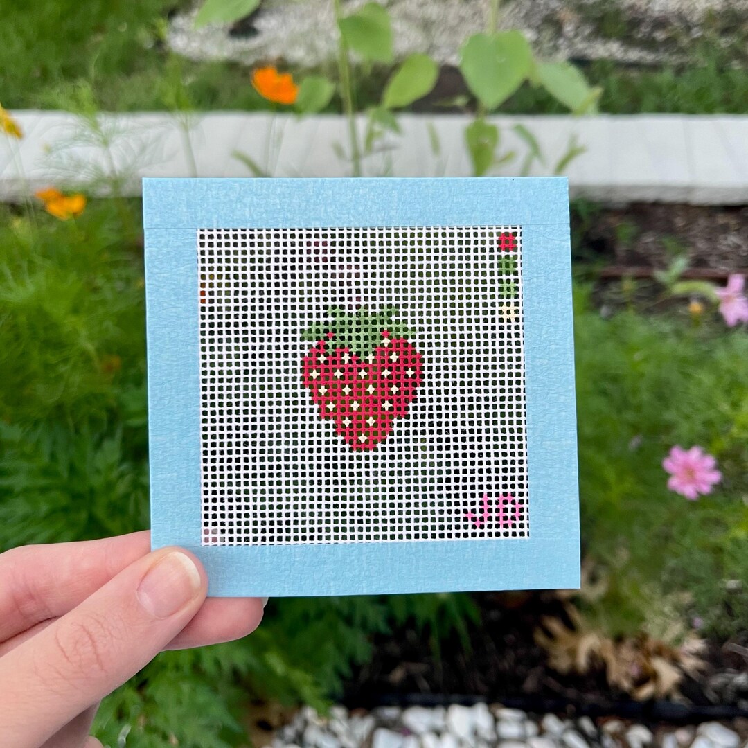 Mini Strawberry Needlepoint Canvas: Hand-painted 13-mesh Canvas - Etsy