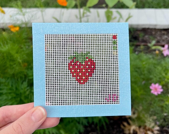Mini Strawberry Needlepoint Canvas: Hand-painted 13-mesh Canvas - Etsy
