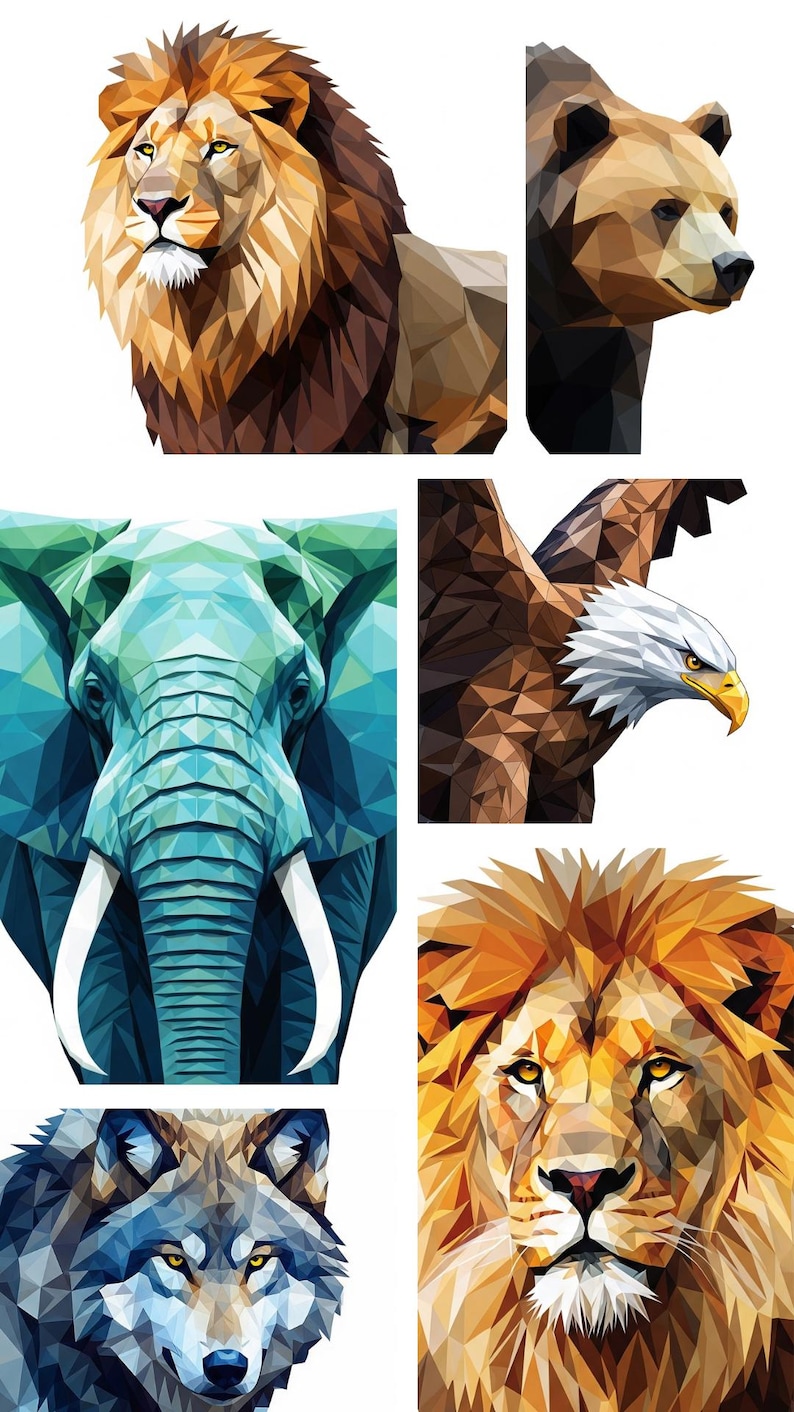 Polygon Animal Art Print Set | Digital Download | 6 Square Jpegs ...