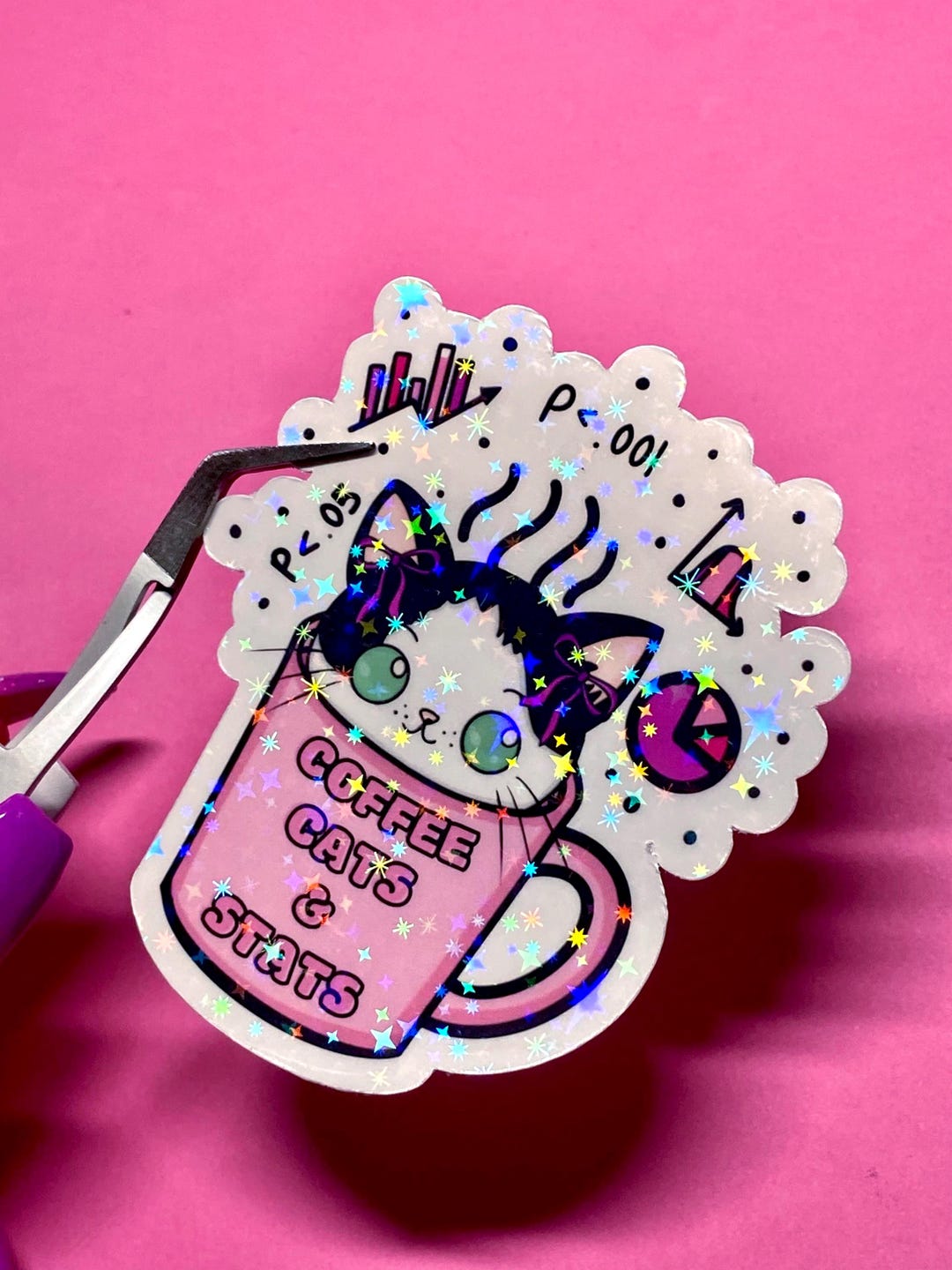 Custom Cat Pink Coffee Sticker, Coffee, Cats & Stats, Phd Gift ...