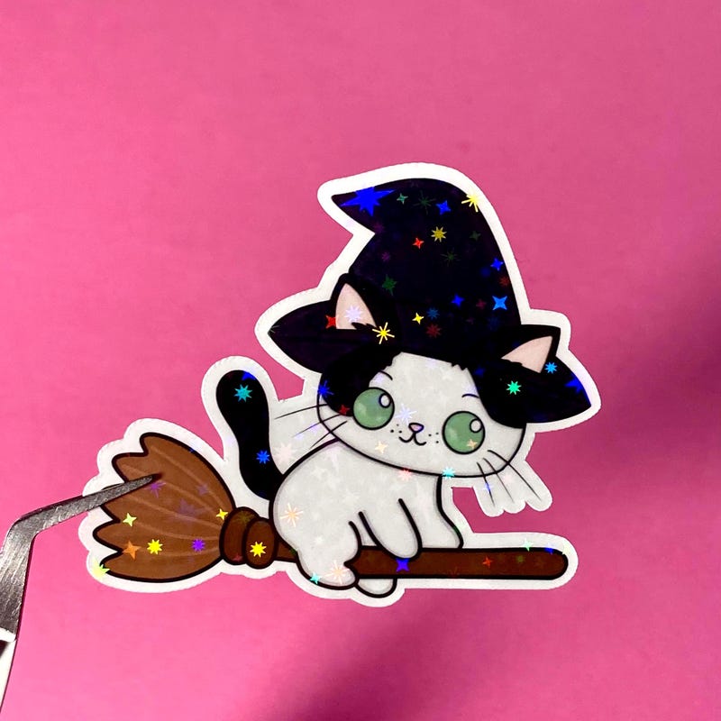 Cat Witch Hat Sticker - Etsy