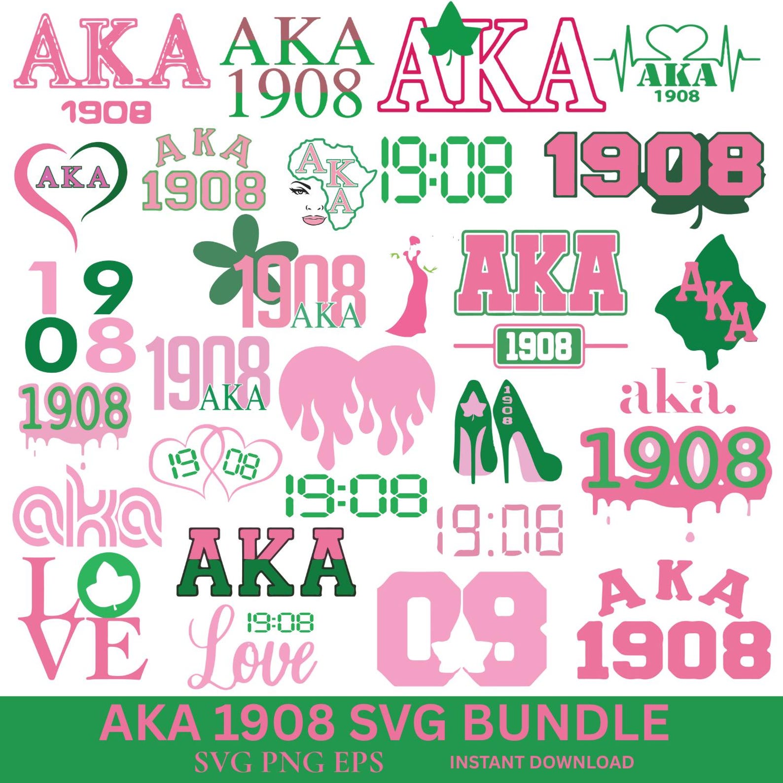 AKA Sorority SVG Bundle: Pink & Green Designs for Cricut - Etsy