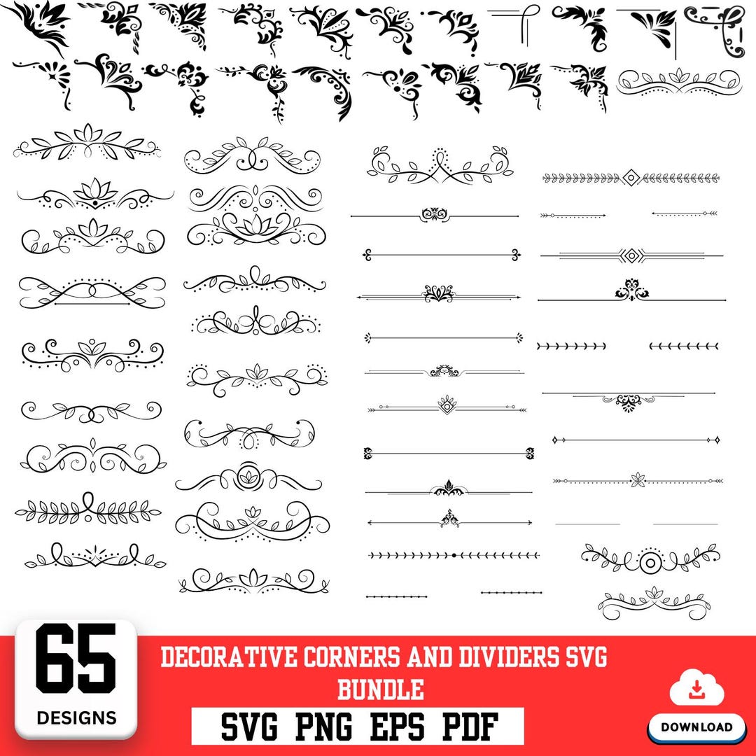 Decorative Elements SVG Bundle, Flourishes, Swirls, Dividers (PDF) - Etsy