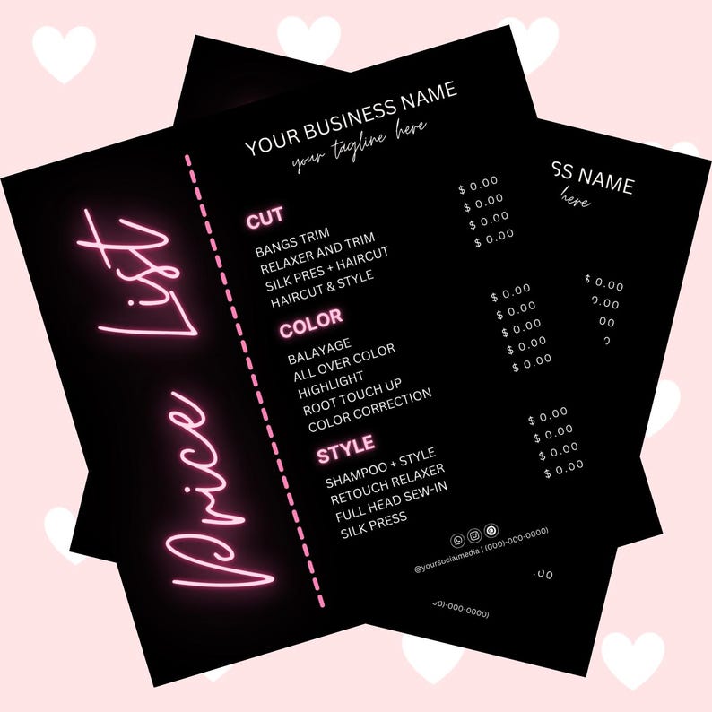 Editable Beauty Salon Price List Template Bundle: Canva Printable ...