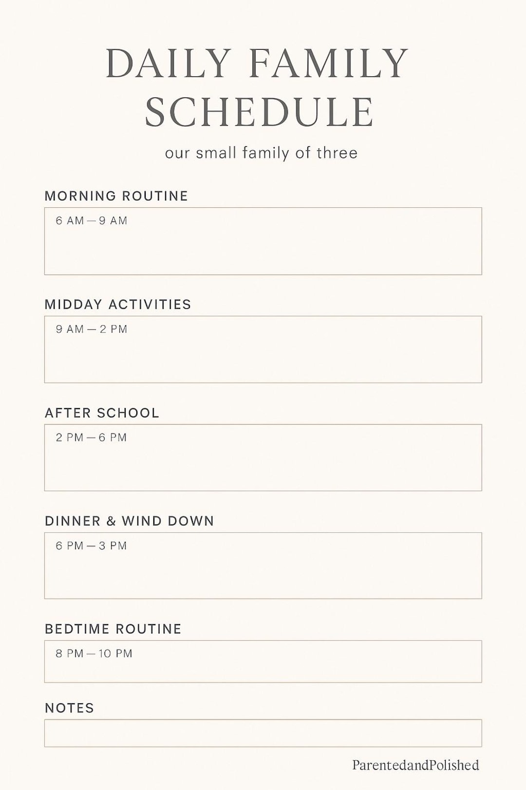 Daily Family Schedule Printable | Minimalist Routine Chart | Instant ...