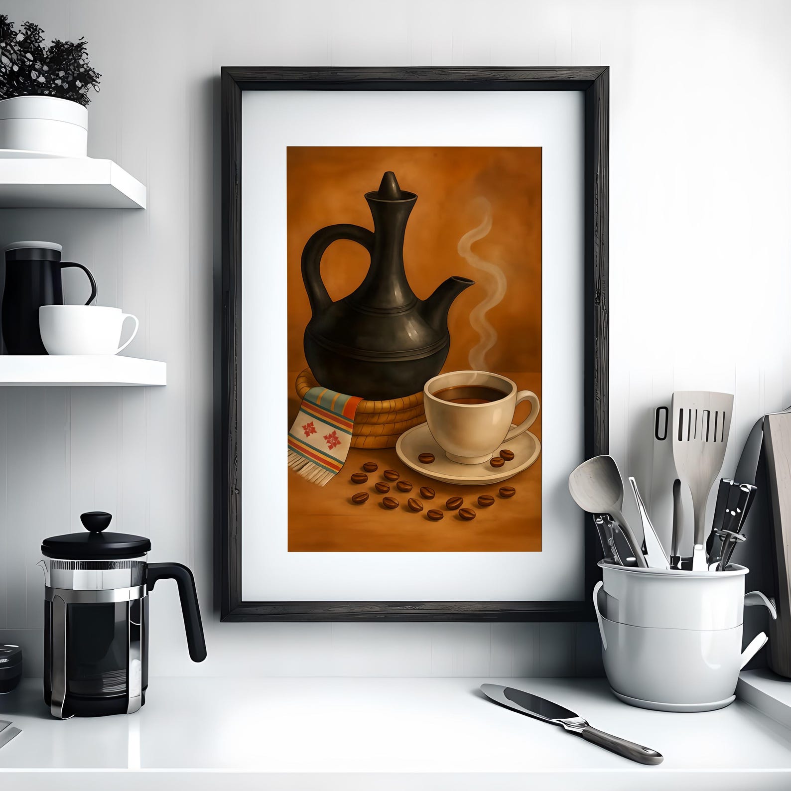 Ethiopian Coffee Ceremony Art Print: Jebena & Buna Kitchen Decor ...