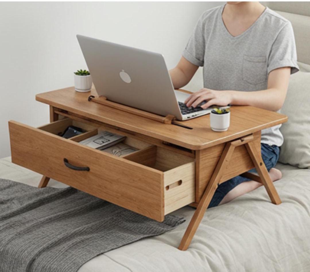 Handmade Wooden Laptop Desk Table With Drawer – Rustic Bed Table ...