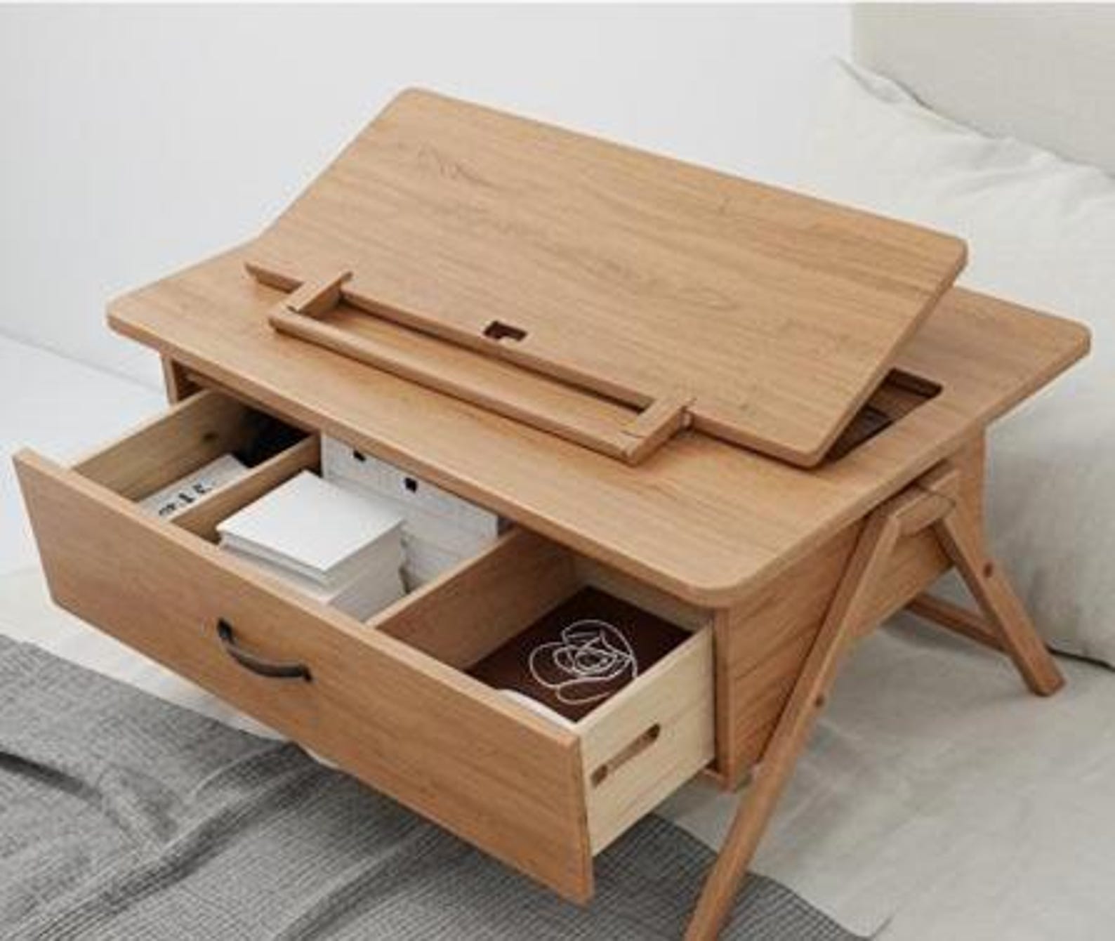 Handmade Wooden Laptop Desk Table With Drawer – Rustic Bed Table ...