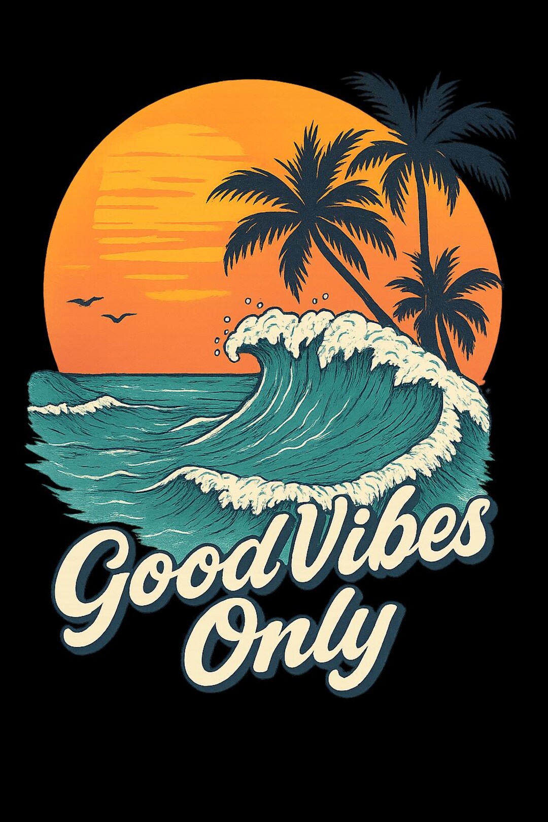Retro Beach Good Vibes PNG: Surf Art Digital Download - Etsy