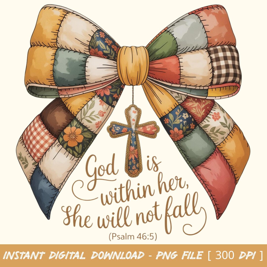 Patchwork Bow Cross PNG: Vintage Christian Sublimation Design (digital ...
