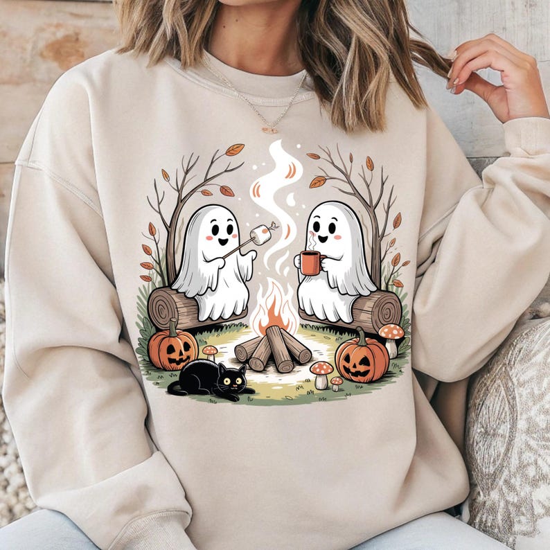 Cozy Ghost Campfire PNG Clipart: Halloween Scene With Pumpkins & Black ...