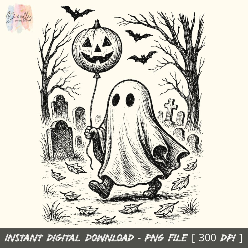 Vintage Ghost PNG: Hand-drawn Halloween Clipart for Sublimation - Etsy
