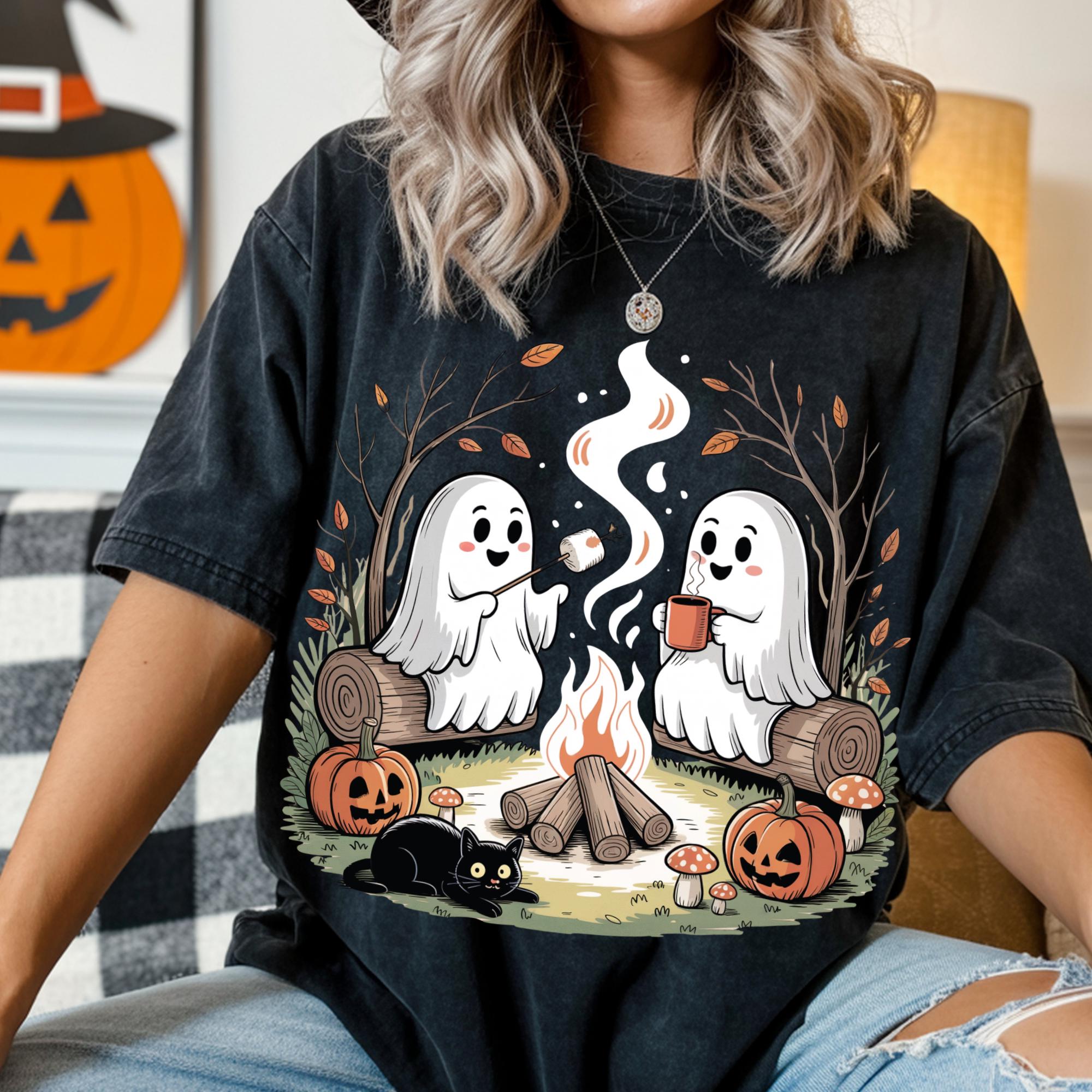 Cozy Ghost Campfire PNG Clipart: Halloween Scene With Pumpkins & Black ...
