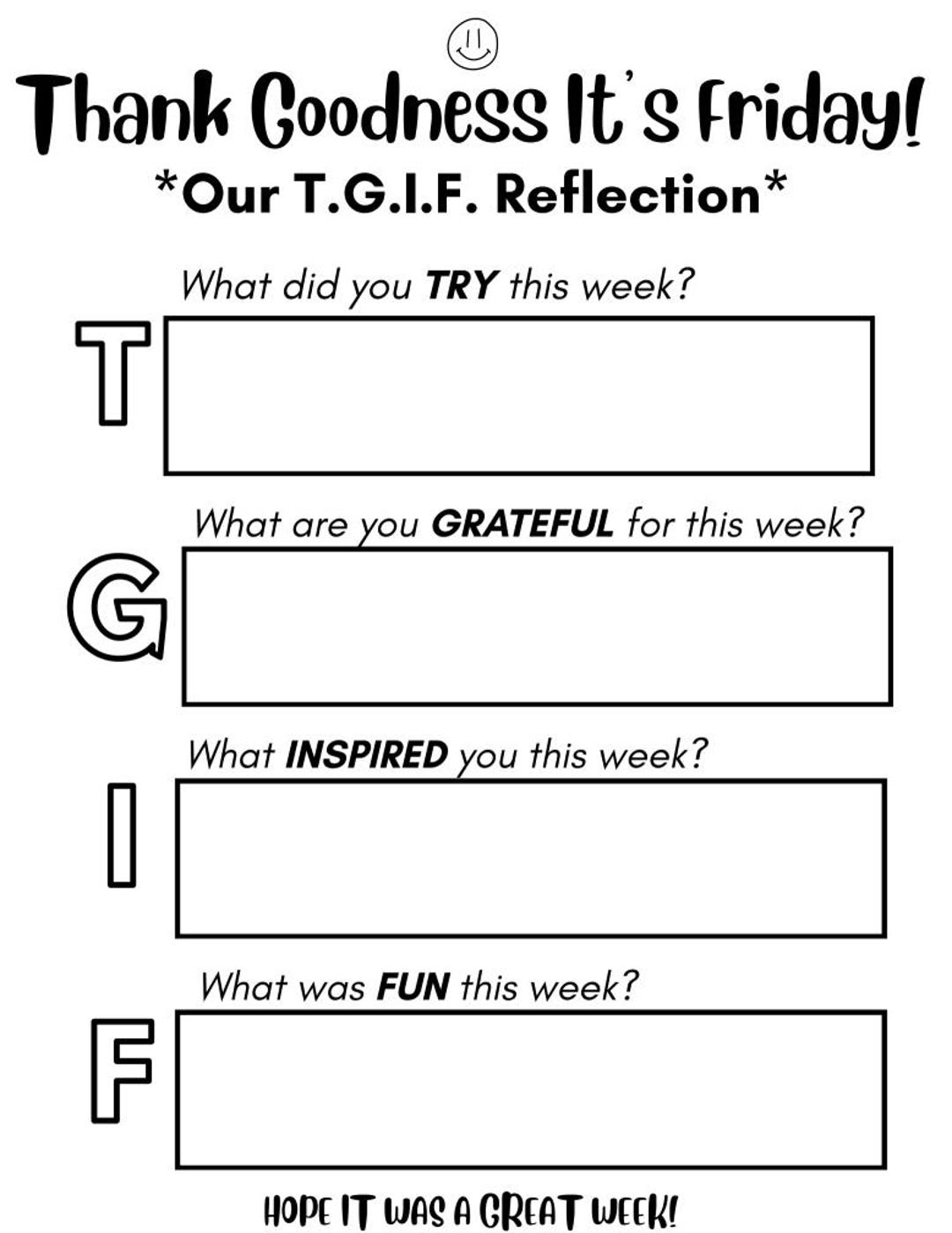 TGIF Reflection Worksheet - Etsy