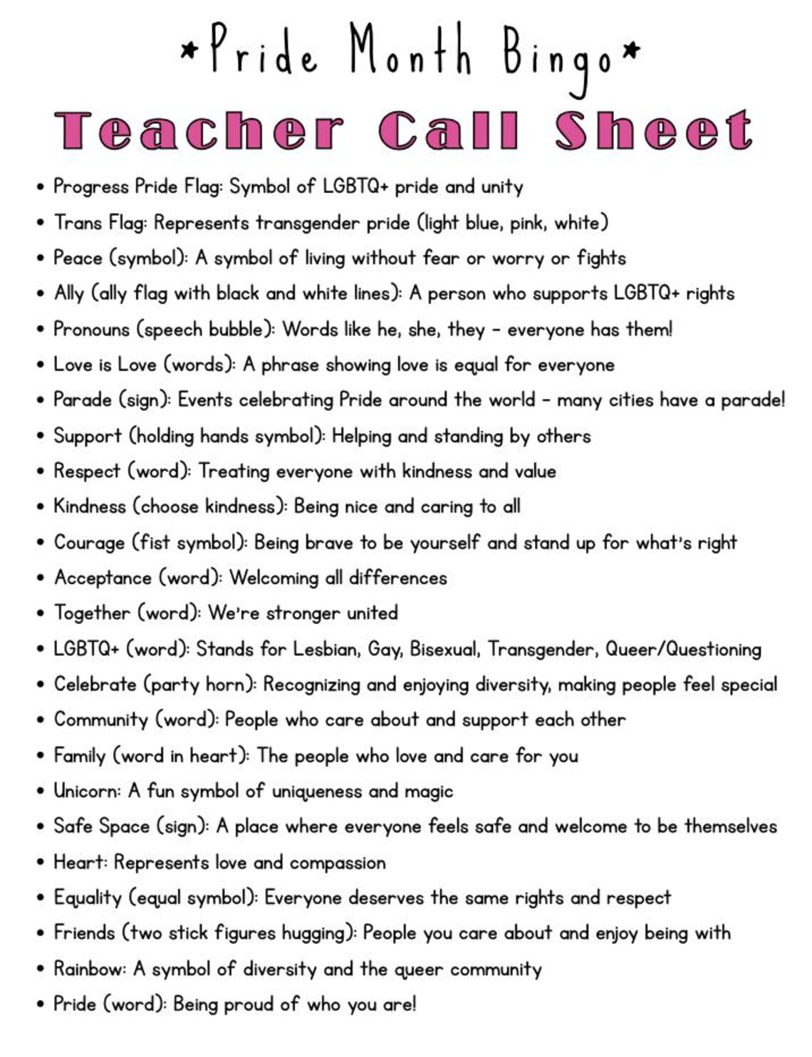 Pride Month Bingo Game for Kids/classroom - Etsy