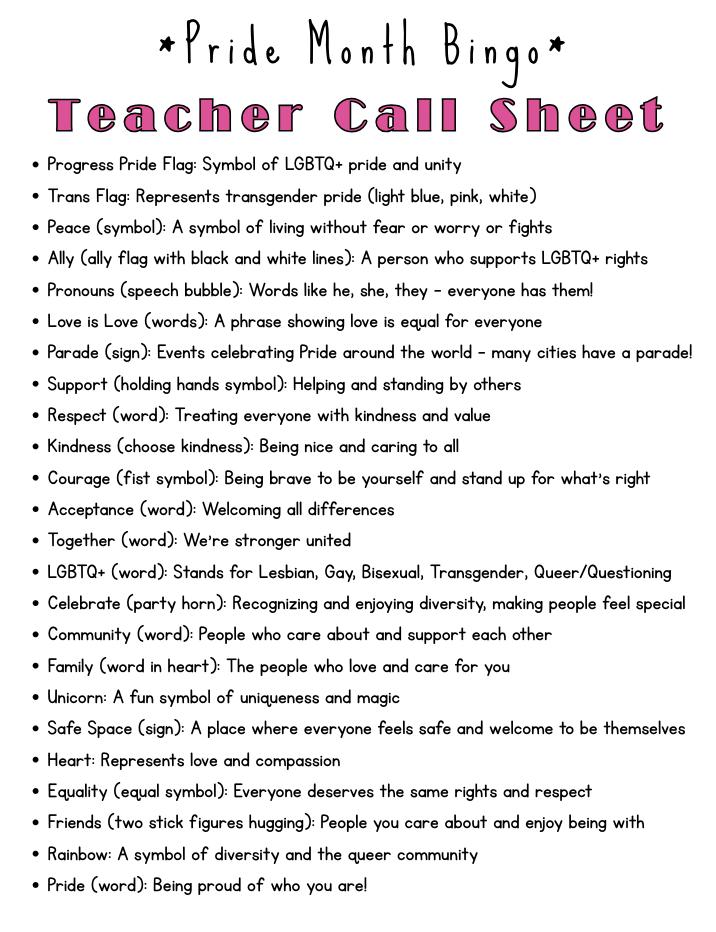 Pride Month Bingo Game for Kids/classroom - Etsy
