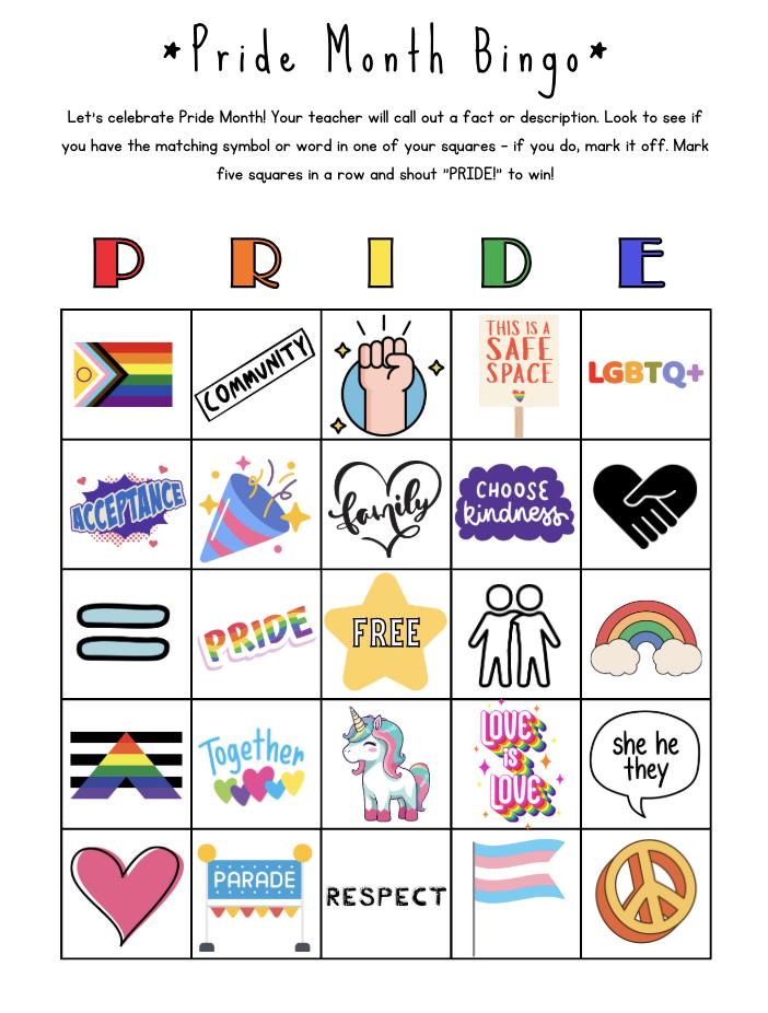 Pride Month Bingo Game for Kids/classroom - Etsy