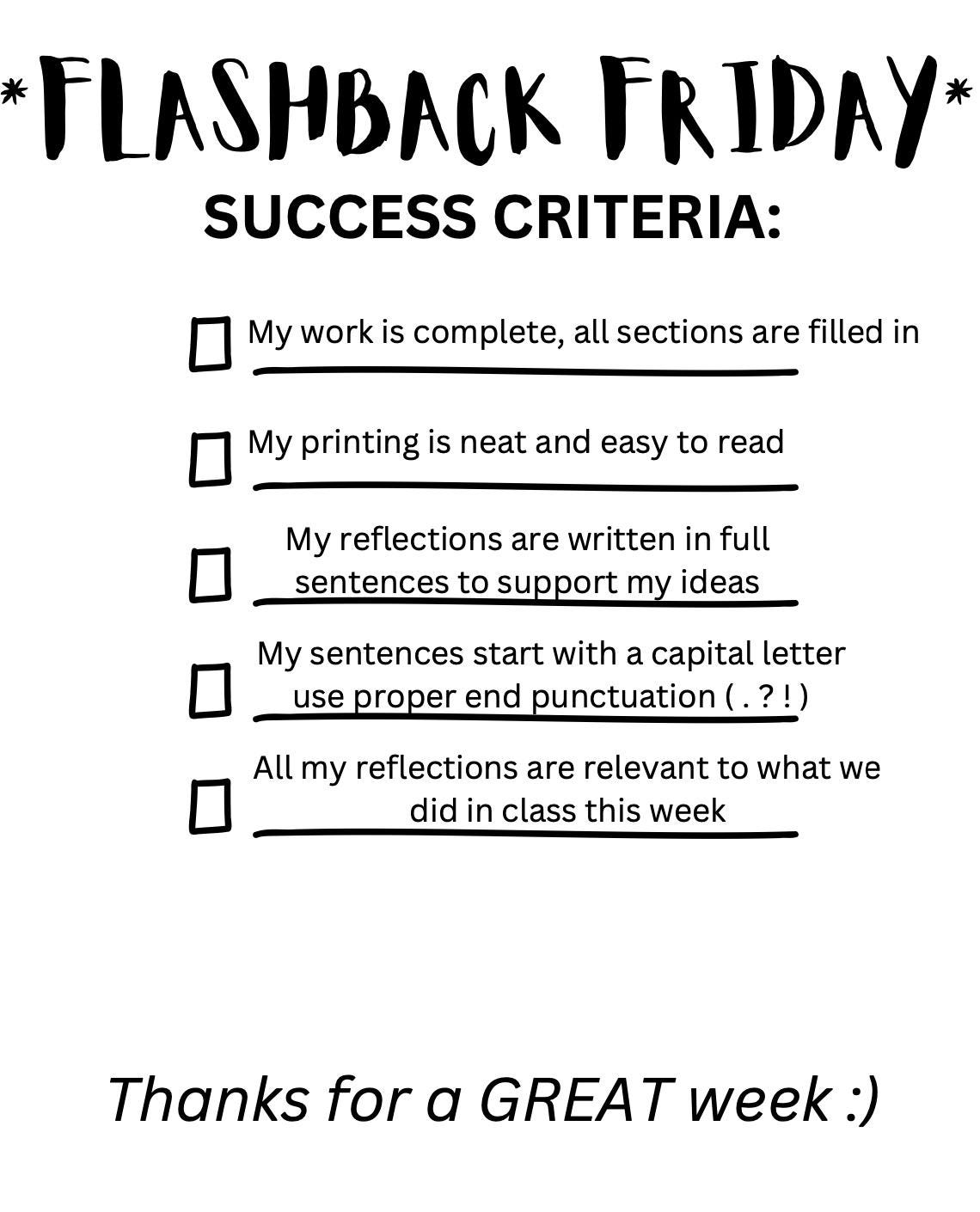 Flashback Friday Reflection Worksheet - Etsy