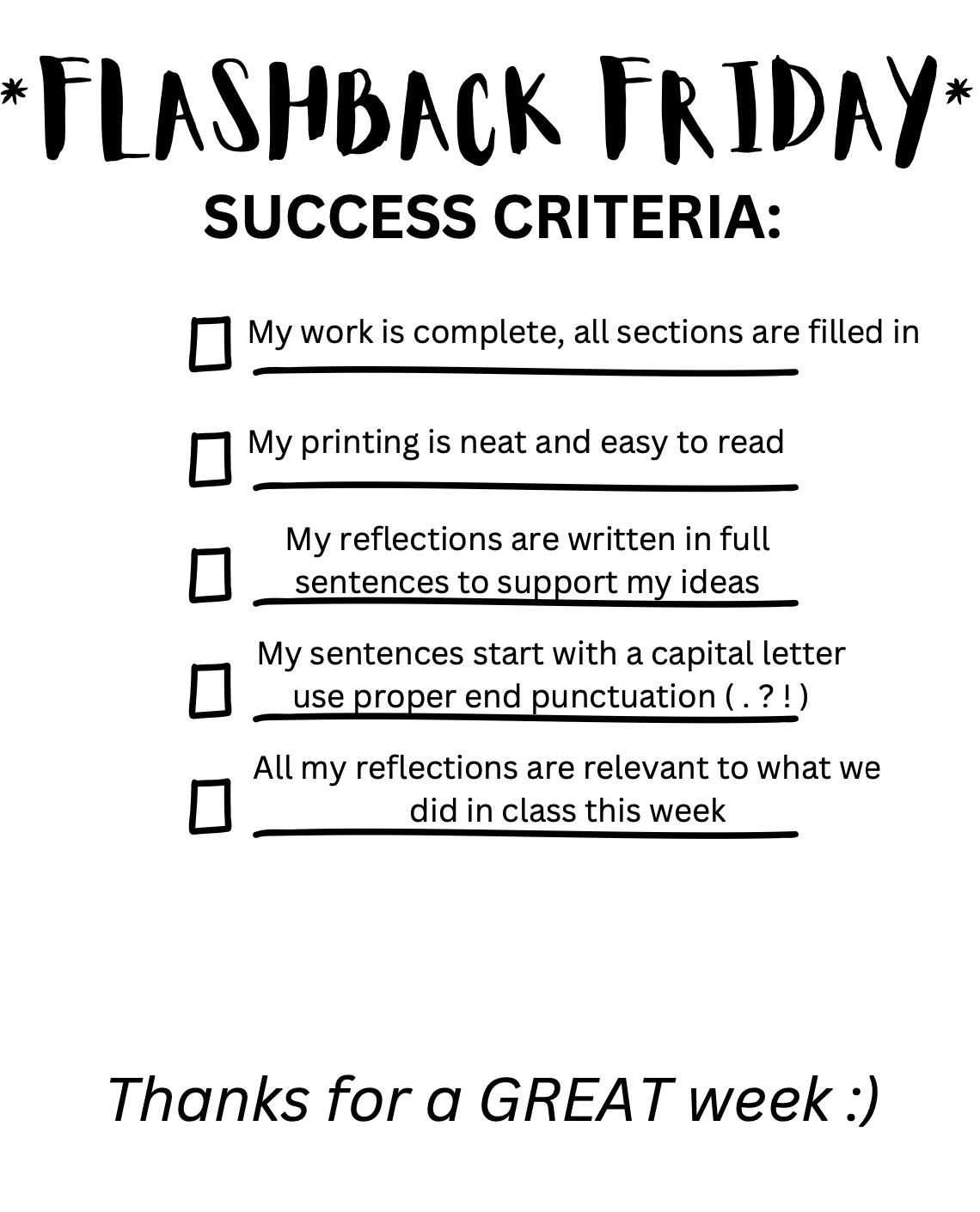 Flashback Friday Reflection Worksheet - Etsy