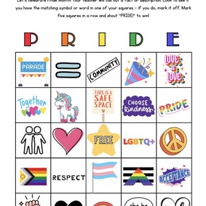 Pride Month Bingo Game for Kids/classroom - Etsy