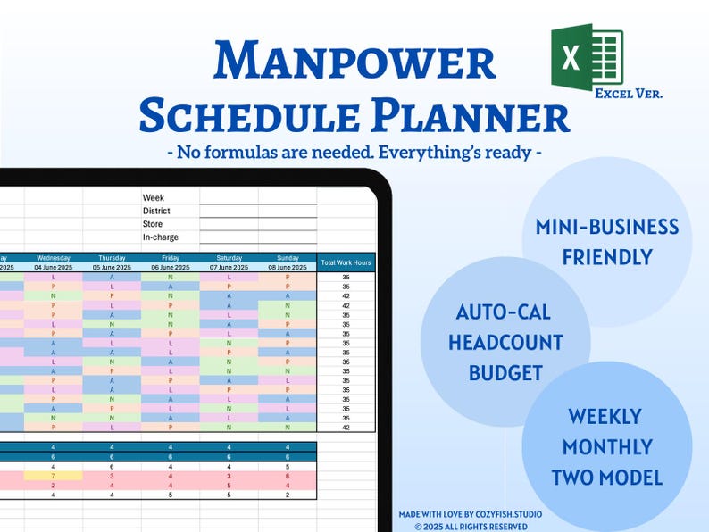 Staff Schedule Excel Template: Weekly & Monthly Planner With Auto Hour ...