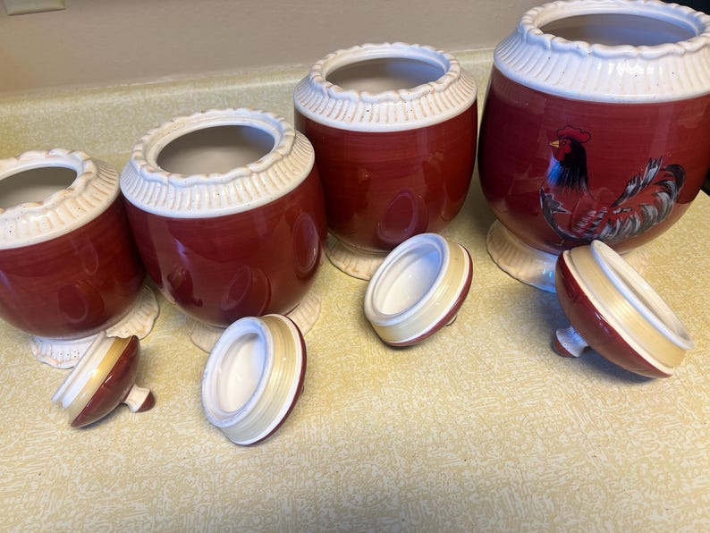 Vintage Rooster Canister Set | Young’s Heartfelt Kitchen Ceramic Jars ...