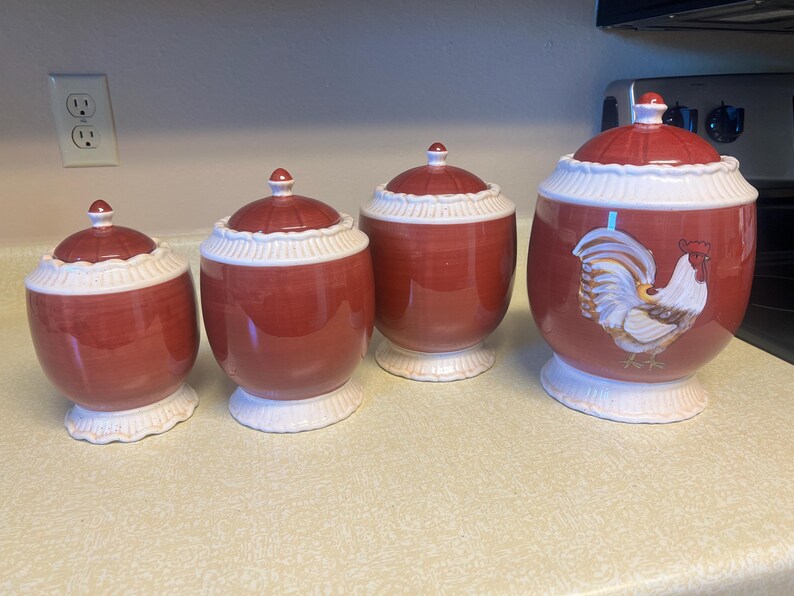 Vintage Rooster Canister Set | Young’s Heartfelt Kitchen Ceramic Jars ...