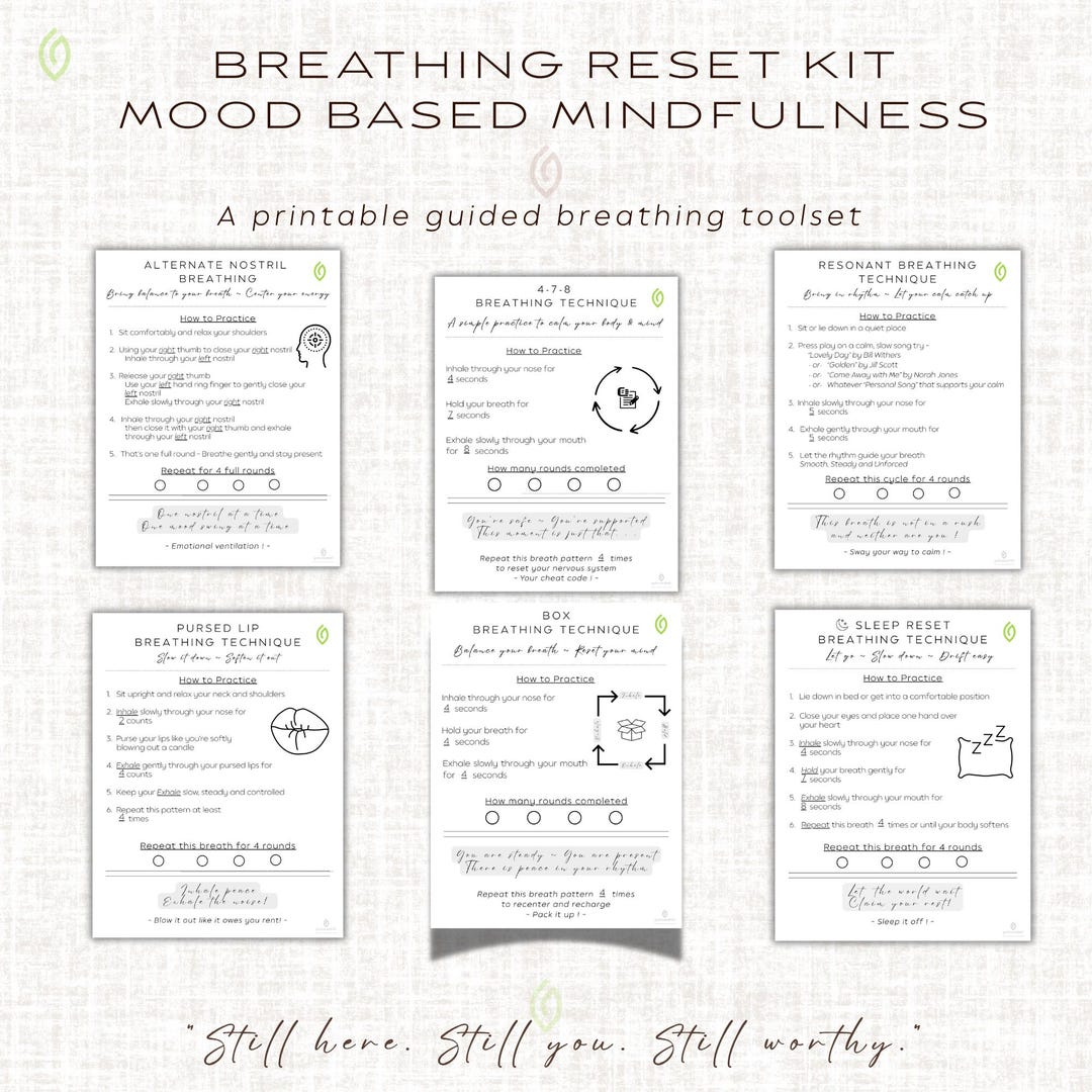 Printable Breathing Technique Worksheets | Stress Relief, Anxiety Calm ...
