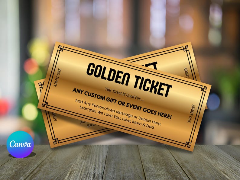 Golden Ticket Template, Editable Golden Event Ticket, Surprise Reveal ...