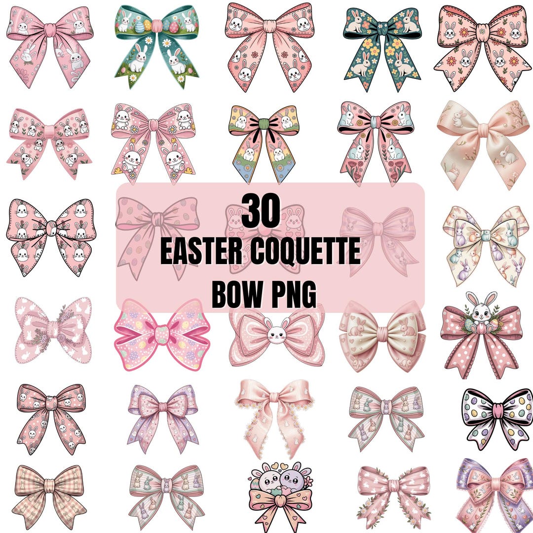 Easter Coquette Bow PNG Bundle | Pink Bow Easter PNG, Retro Easter ...