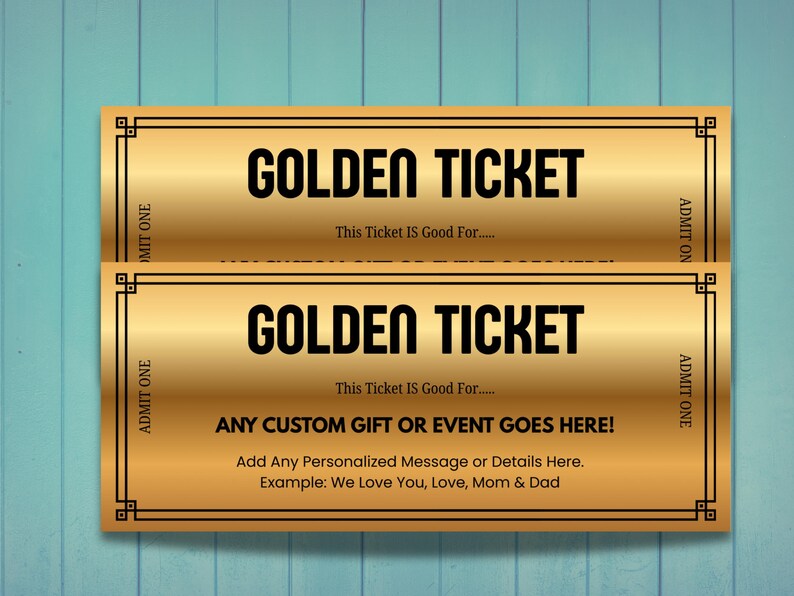 Golden Ticket Template, Editable Golden Event Ticket, Surprise Reveal ...
