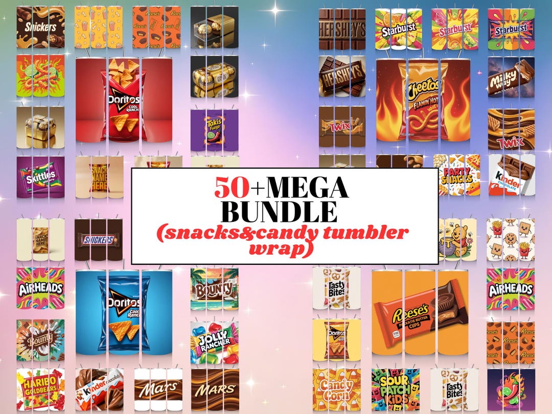 50 Candy Snacks Tumbler Wrap Bundle PNG, 20oz Skinny Sublimation Wrap ...