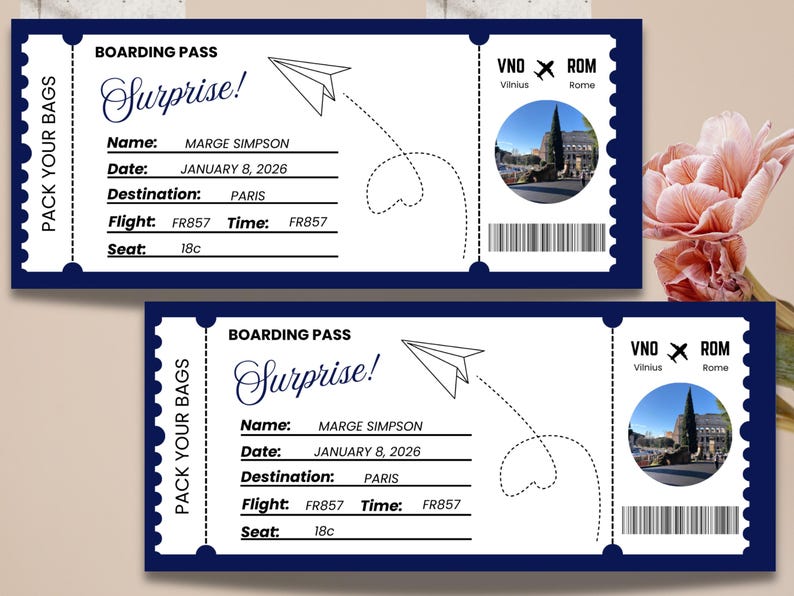 Editable Boarding Pass Ticket, Airline Ticket Design, Surprise Trip ...