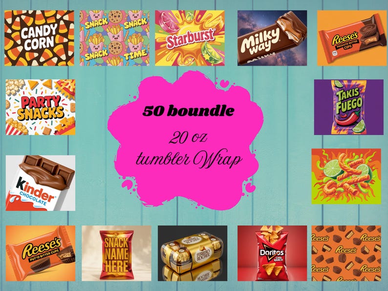 50 Candy Snacks Tumbler Wrap Bundle PNG, 20oz Skinny Sublimation Wrap ...
