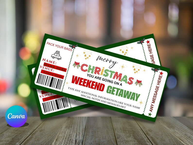 Christmas Weekend Getaway Gift Voucher, Surprise Weekend Getaway Ticket ...