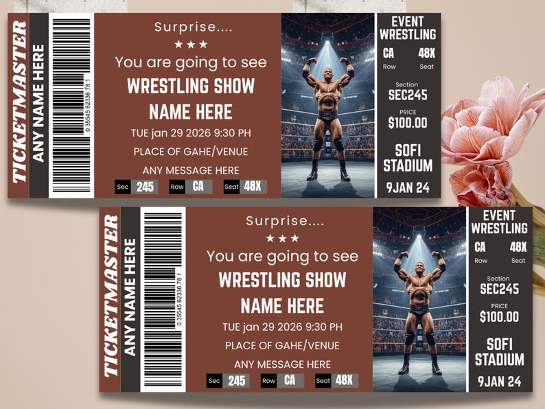 Editable Wrestling Event Ticket, Boxing Match Ticket Stub, Surprise ...