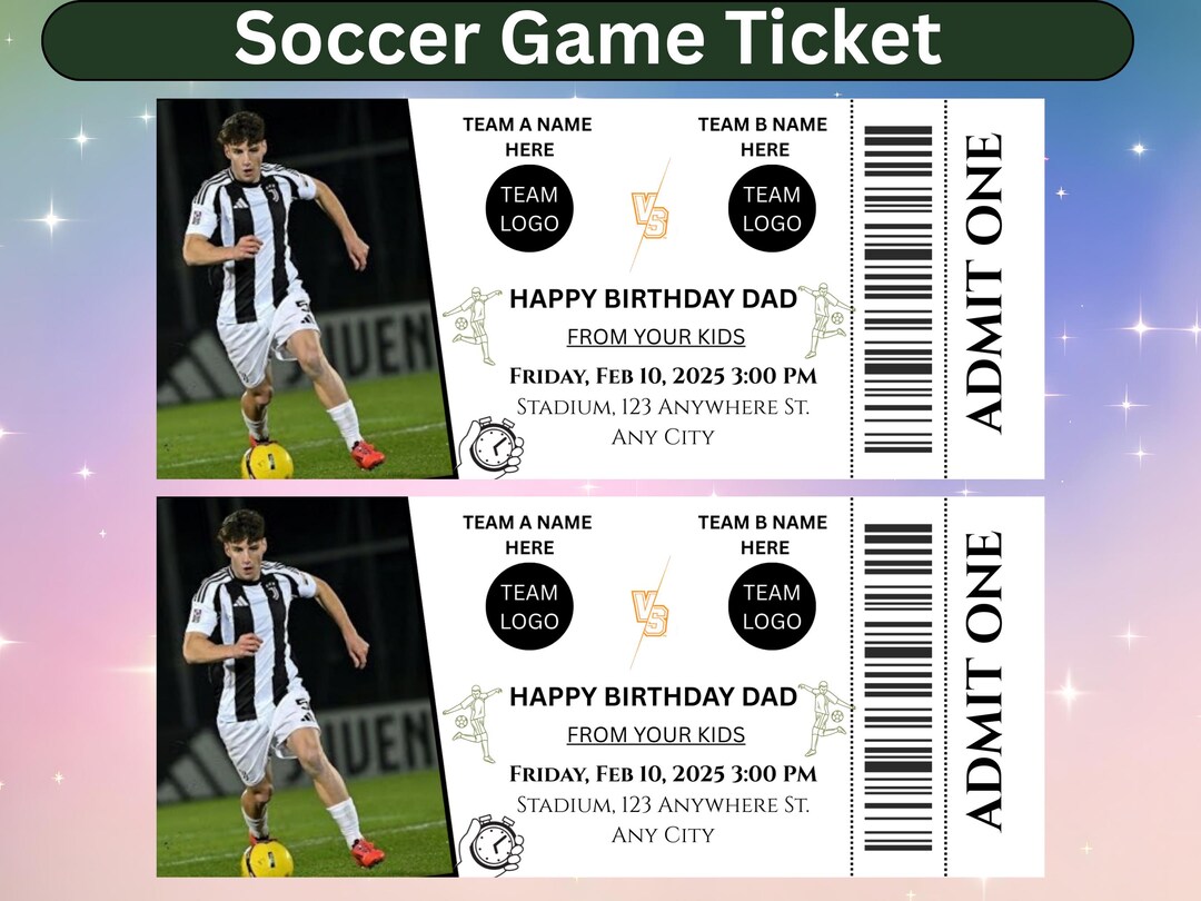 Editable Soccer Game Ticket, Event Ticket, Football Ticket, Sport ...