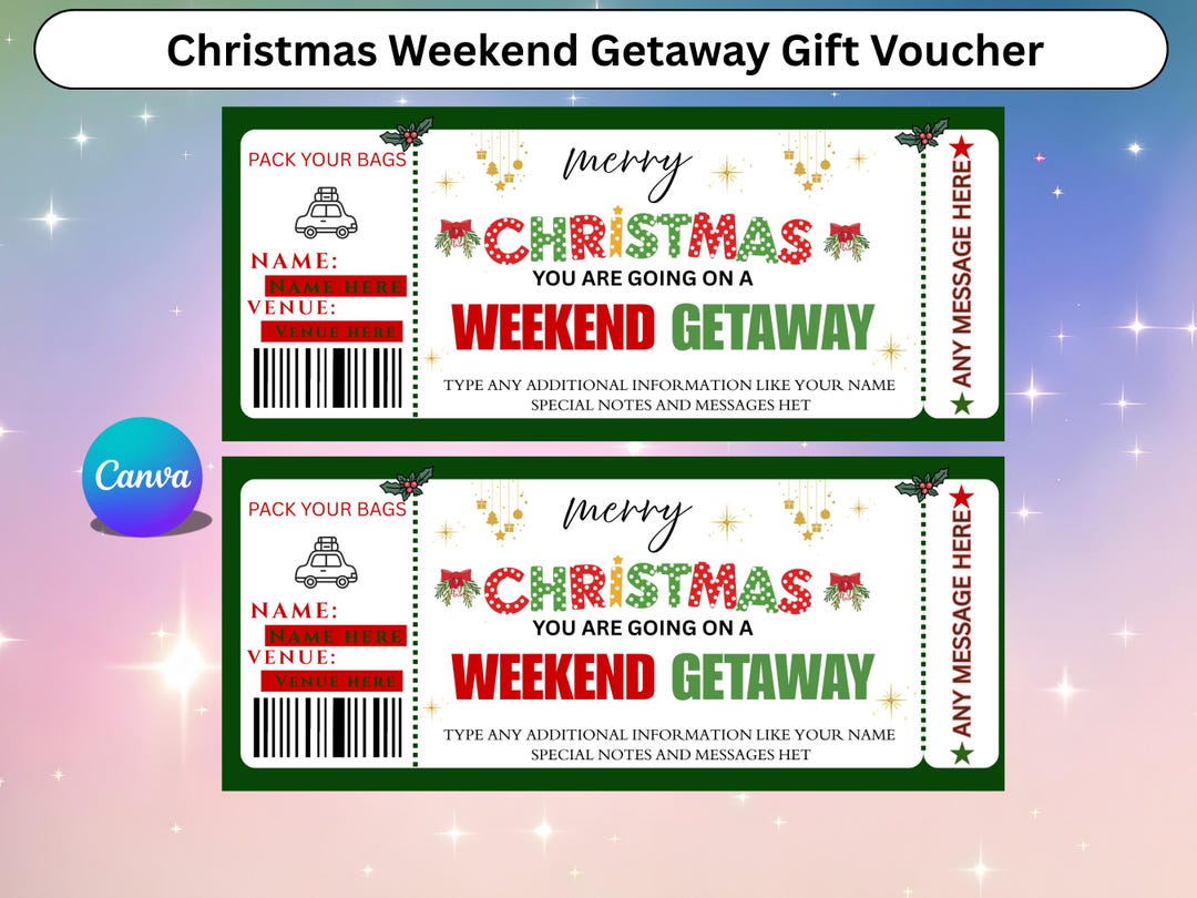 Christmas Weekend Getaway Gift Voucher, Surprise Weekend Getaway Ticket ...