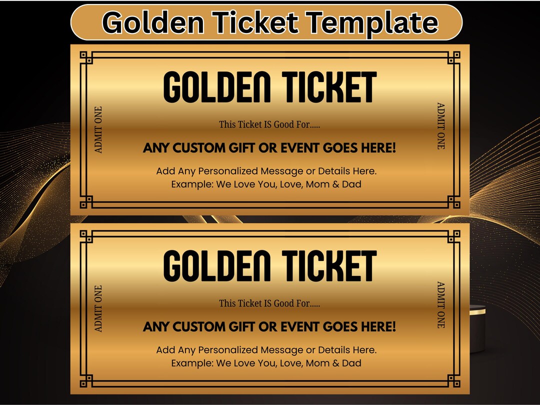 Golden Ticket Template, Editable Golden Event Ticket, Surprise Reveal ...