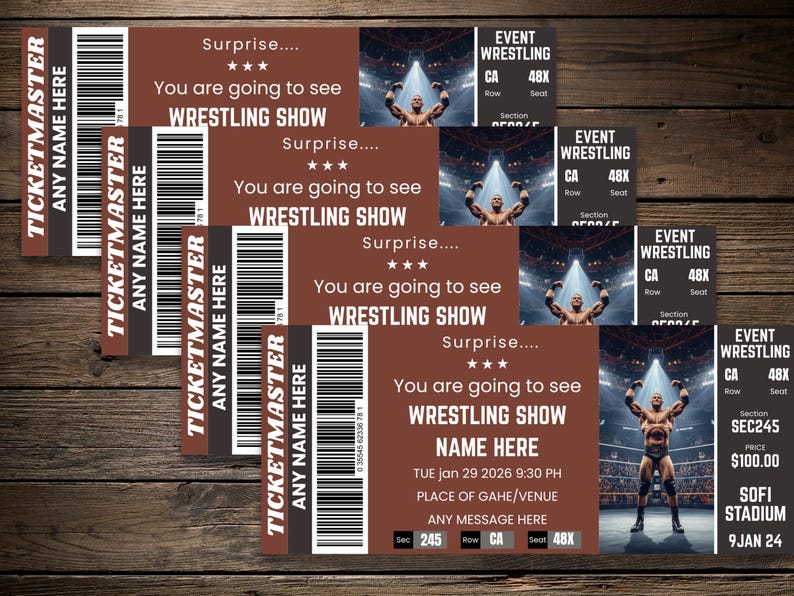 Editable Wrestling Event Ticket, Boxing Match Ticket Stub, Surprise ...