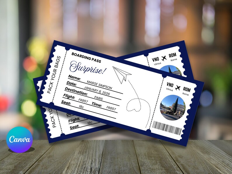 Editable Boarding Pass Ticket, Airline Ticket Design, Surprise Trip ...