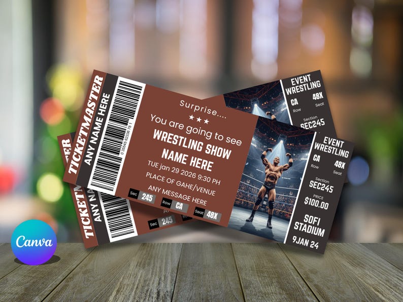 Editable Wrestling Event Ticket, Boxing Match Ticket Stub, Surprise ...