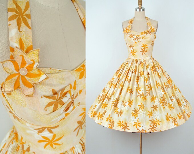 Vintage 50s Candy Jones Dress / 1950s Cotton Sundress 3D Applique ...