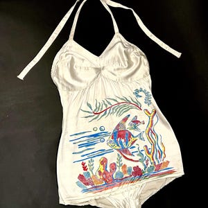 Vintage 1940s Hand Printed PAINTED Coral Reef Fish Print Novelty ...