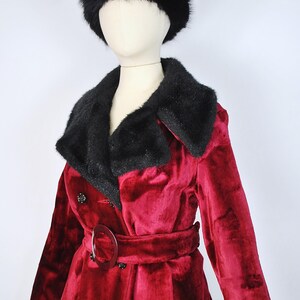 Vintage 1970s Burgundy Red Wine Cotton Crush Velvet Belted Coat / 70s Holiday Winter Jacket ...
