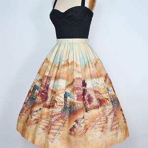 Vintage 1950s Antique Steam TRAIN Railroad Novelty Border Print Skirt ...