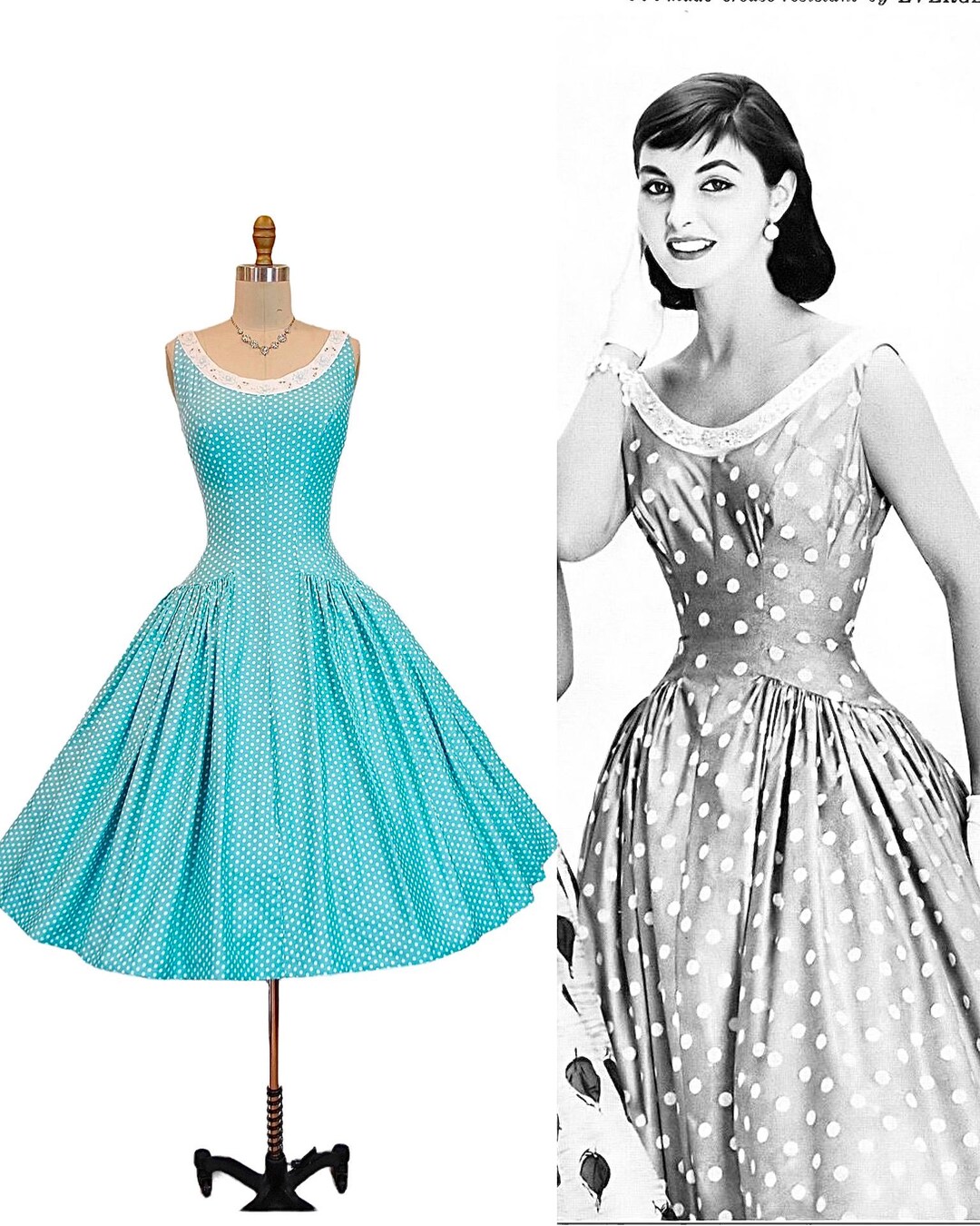 Documented Vintage 1950s Jr. Flair Sportlane Blue Polka Dot Dress ...