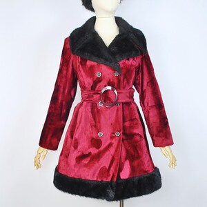 Vintage 1970s Burgundy Red Wine Cotton Crush Velvet Belted Coat / 70s Holiday Winter Jacket ...