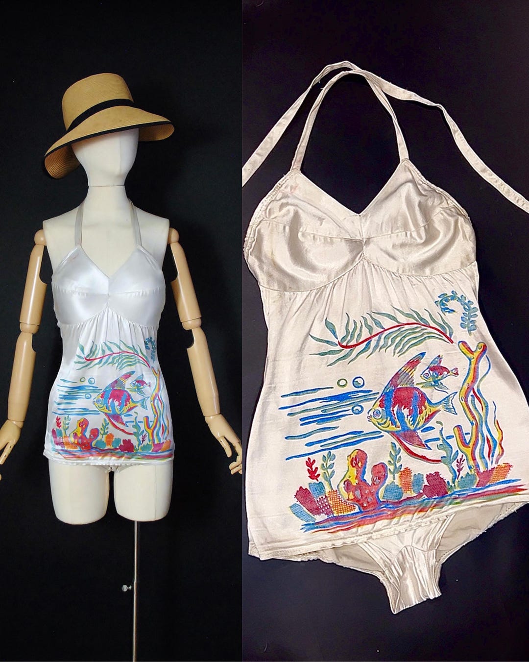 Vintage 1940s Hand Printed PAINTED Coral Reef Fish Print Novelty ...