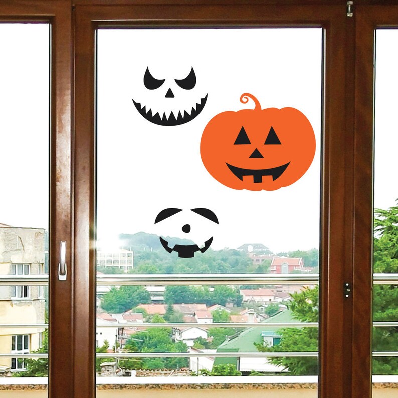 REUSABLE Pumpkin Faces Window Cling Halloween Decor - Etsy